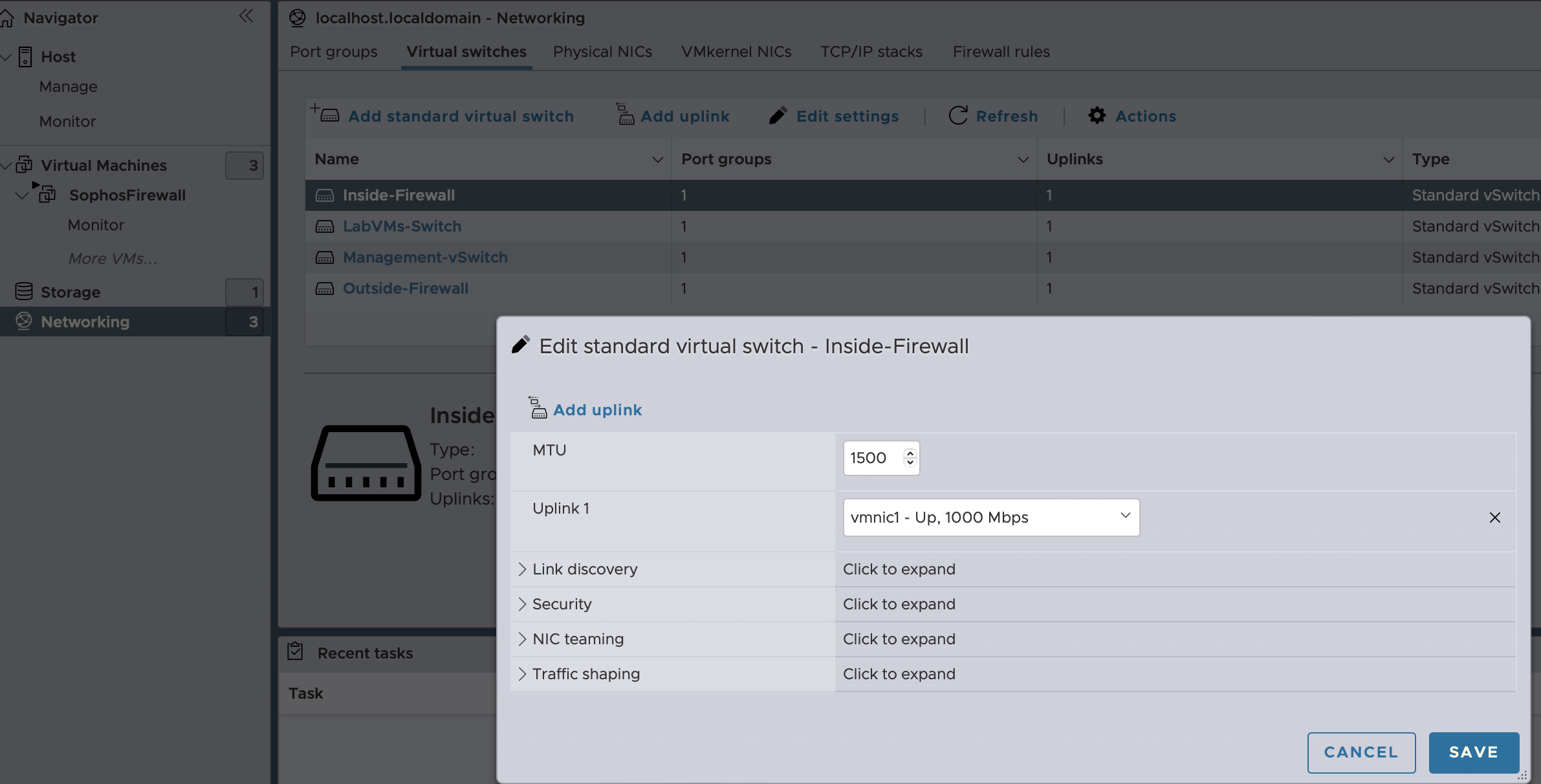 Sophos XG Virtual Firewall – VMware vSwitch Configuration – Minorix.net Sophos XG Virtual Firewall – VMware vSwitch Configuration – Minorix.net